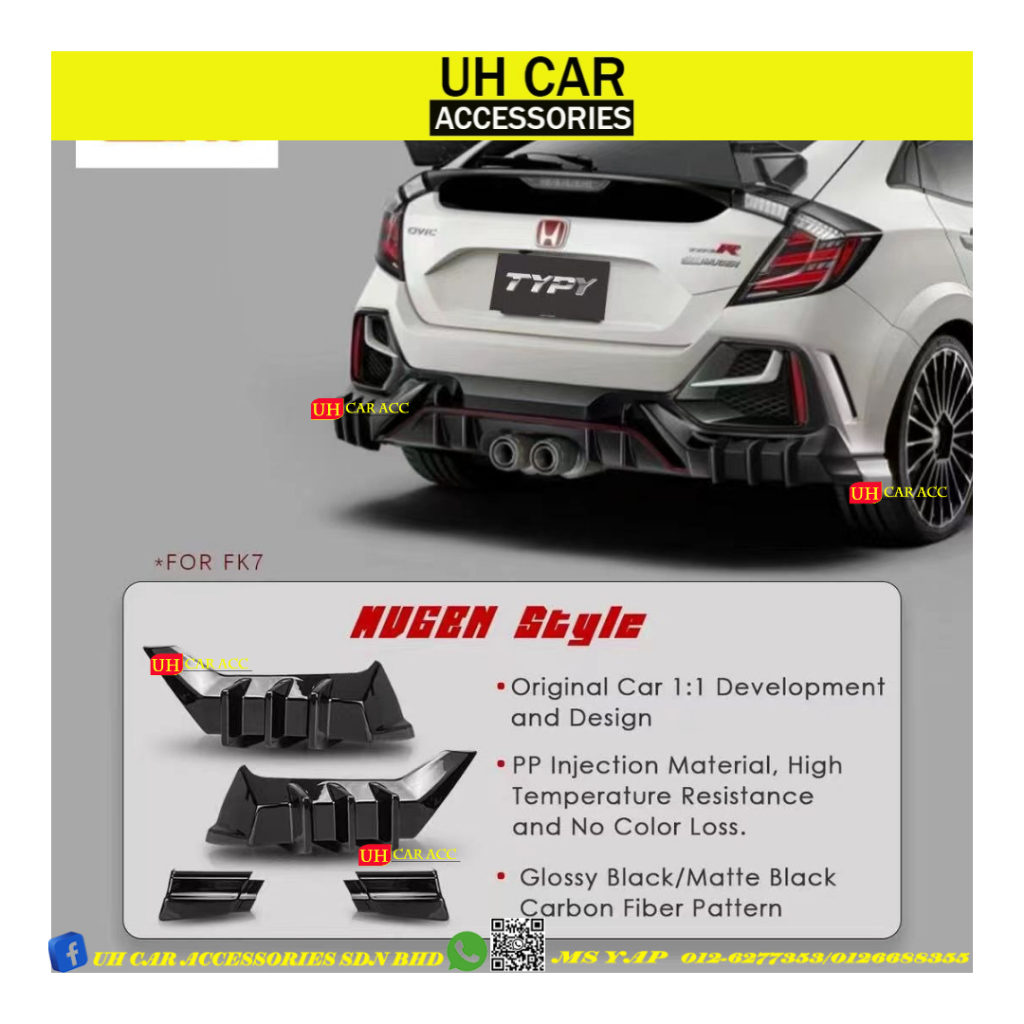 HONDA CIVIC FC TYPE R MUGEN FRONT SIDE REAR LIP DIFFUSER BODYKIT FOG ...