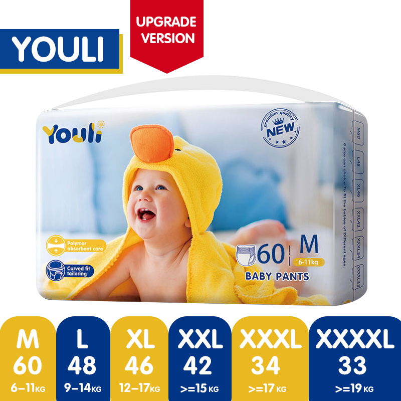 YOULI Premium Diapers Upgrade Version - M (60 Pcs)/L (48 Pcs)/XL (46 ...