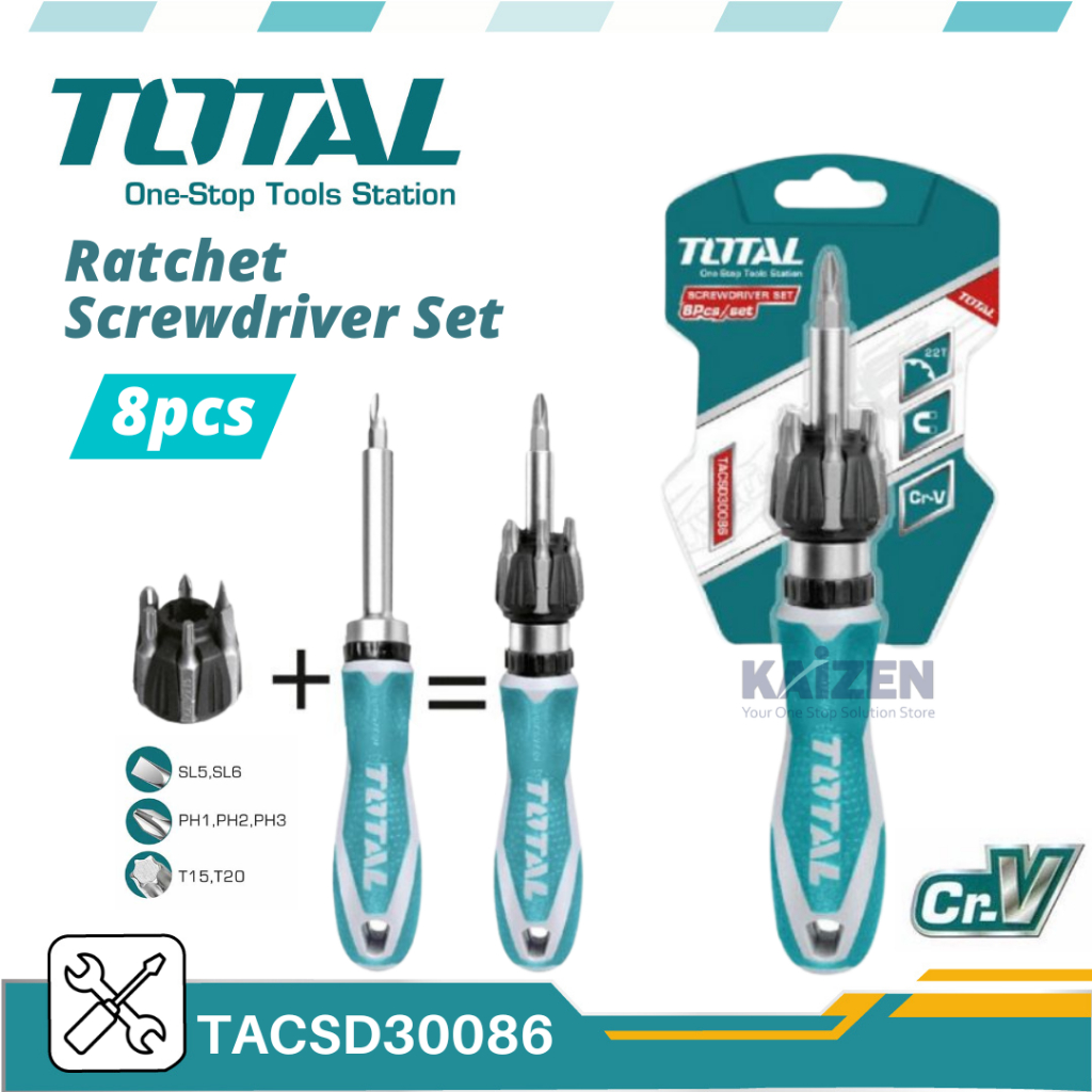 TOTAL TACSD30086 8 Pcs Ratchet Screwdriver Set | 8 Keping Set Pemutar ...