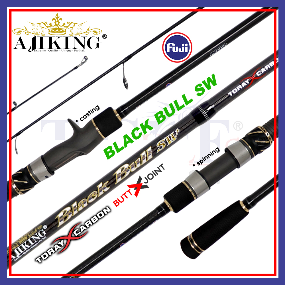 (Spinning/Casting)FUJI 18kg Maxdrag Ajiking Black Bull SW Jigging Fishing Rod Joran Pancing Butt ...