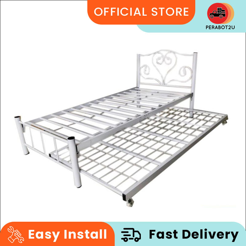 P2U ED KATIL SINGLE BUJANG PUTIH/Single Metal Bed with Pull Out Bed ...