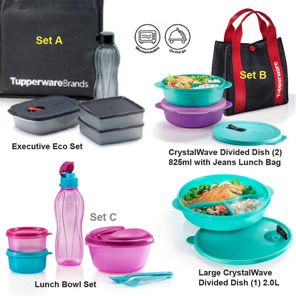Tupperware Microwaveable Lunch Box Set / Large CrystalWave Divided Dish ...