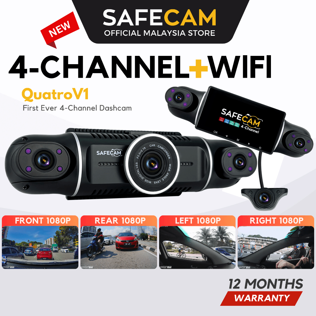 SAFECAM QuatroV1 4-Channel Dashcam FHD 1080P + 1080P + 1080P + 1080P ...