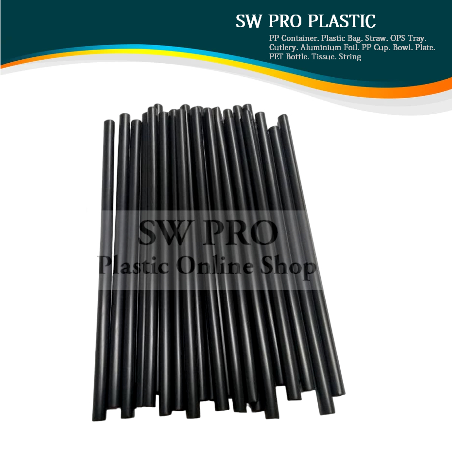 8" Straw Hitam / Black Straight Straw / Drinking Straw (±250gm ...