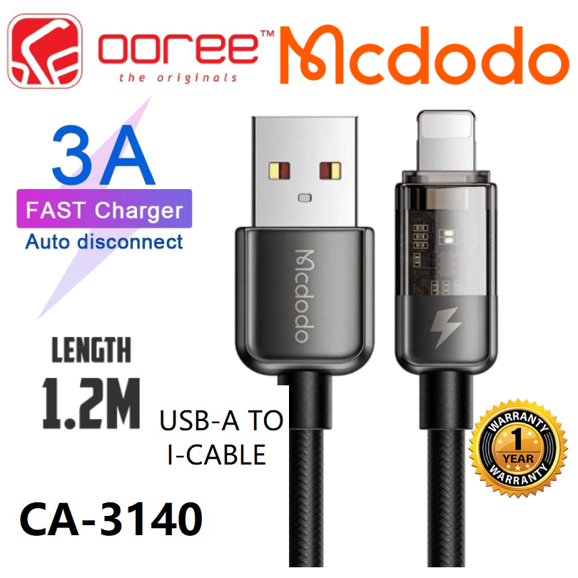 MCDODO CA-3140 AUTO POWER OFF USB DATA CABLE FOR I-CABLE FAST CHARGING WITH AUTO DISCONNECT ...