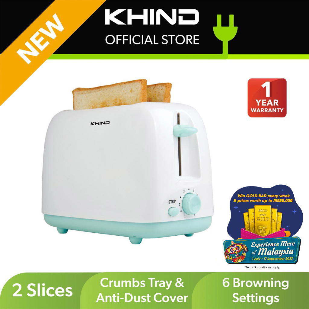 Khind 2 Slices Bread Toaster with Anti-Dust Cover BT808 | Shopee Malaysia