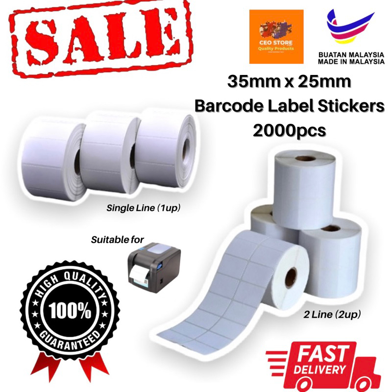 Barcode Label Sticker 35mm x 25mm 2000pcs Barcode Sticker Single Line ...
