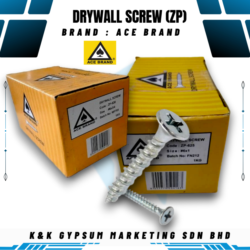 #6(1KG/BOX) Ace Brand Drywall Screw White Dry Wall Screw/Skru Tajam ...