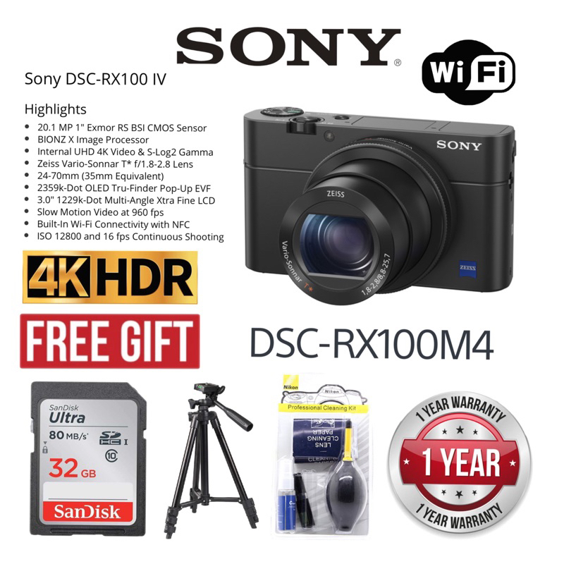 Sony DSC-RX100 Mark IV Mark 4 20.1MP Exmor R Cmos Sensor WiFi 4K 24 ...