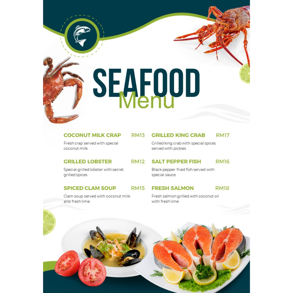 MENU PRICE LIST TEMPLATE [EDITABLE] Green Bold Professional Seafood ...