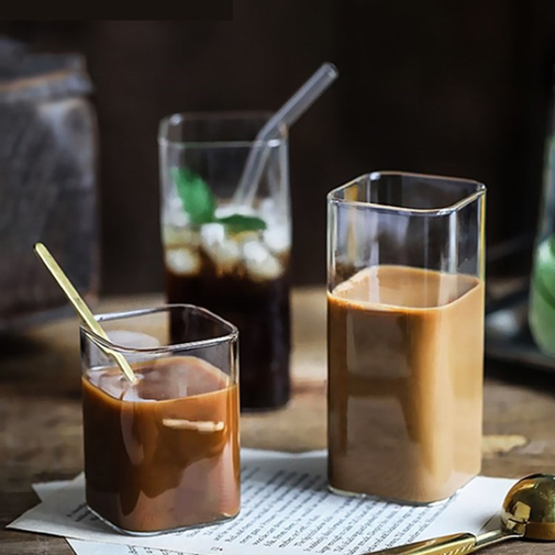 Heat-resistant square straight glass cup High borosilicate glass coffee ...