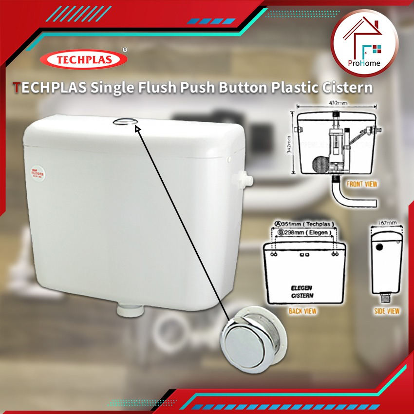 TECHPLAS 1102-LL 9 Liter Low Level Single Flush Push Button Cistern ...