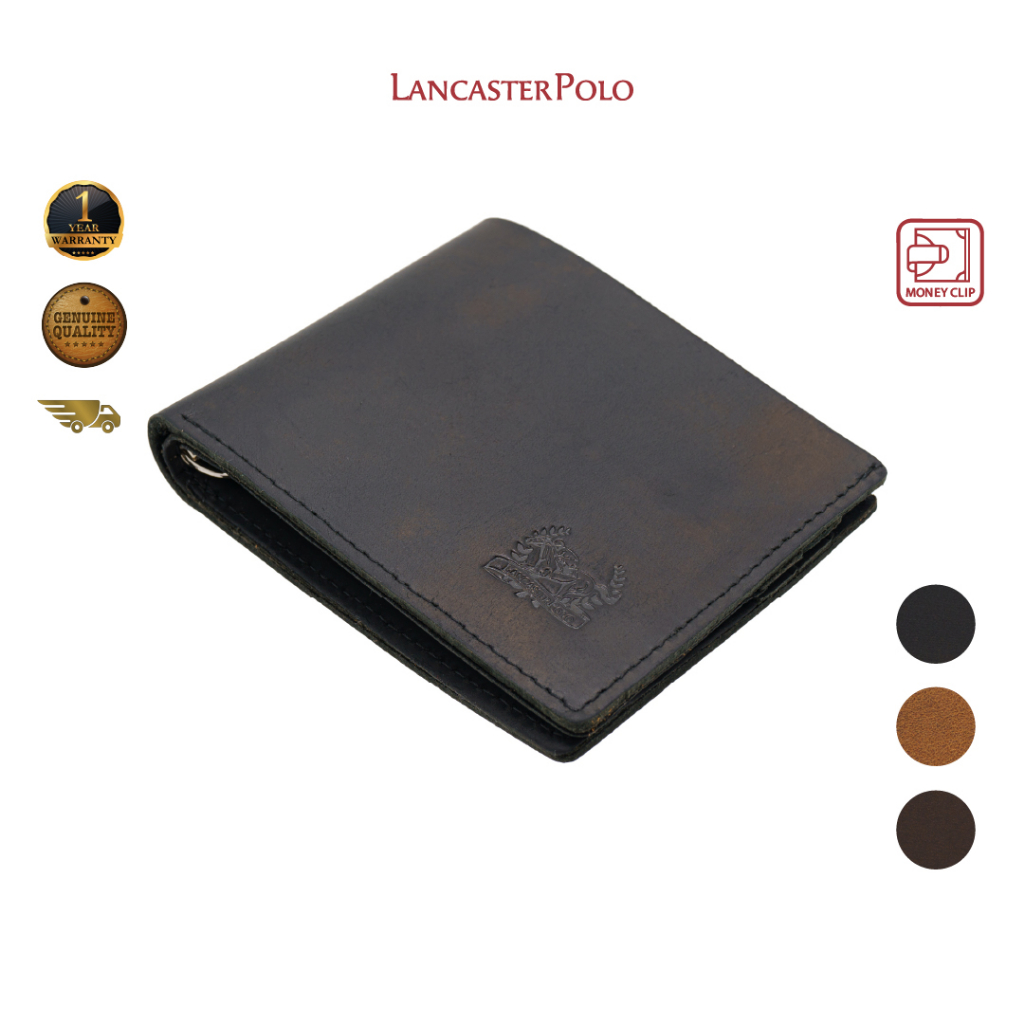 Lancaster Polo Full Grain Crazy Horse Leather Bifold Money Clip Short ...