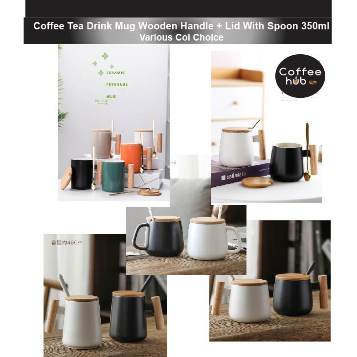 (READY STOCK)Coffee Tea Mug with Wood Handle Nordic Design With Lid and ...