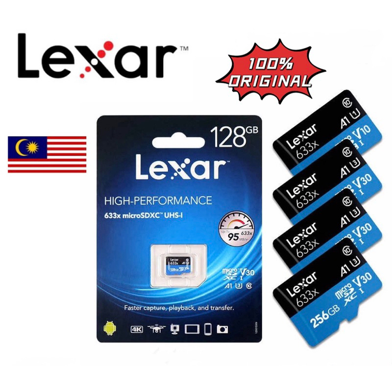 Lexar 633X Micro SD CARD UHS-I U1/U3V10/V30 633X 95mb/s (32GB/64GB/128GB) SUPPORT 4K RECORDING ...