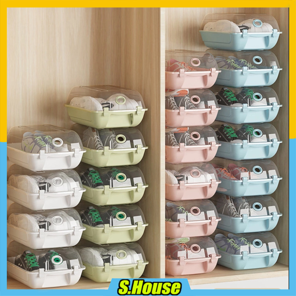 Plastic Shoe Box Storage Rack Stackable Cabinet Living Room Rak Simpan ...