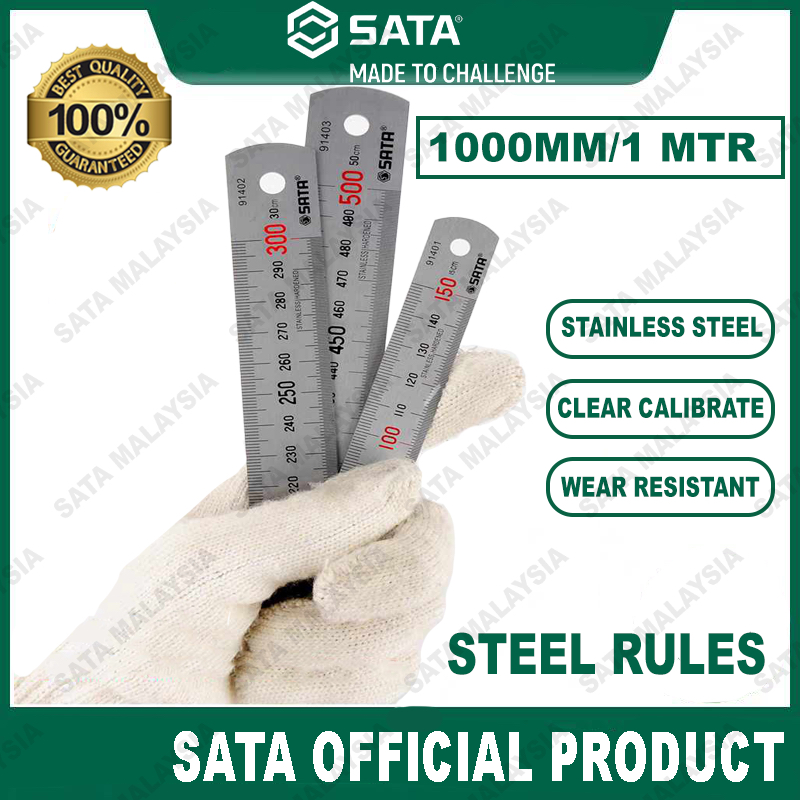 SATA Steel Rules 1000MM 1 Meter Stainless Steel Rulers Pembaris Keluli ...