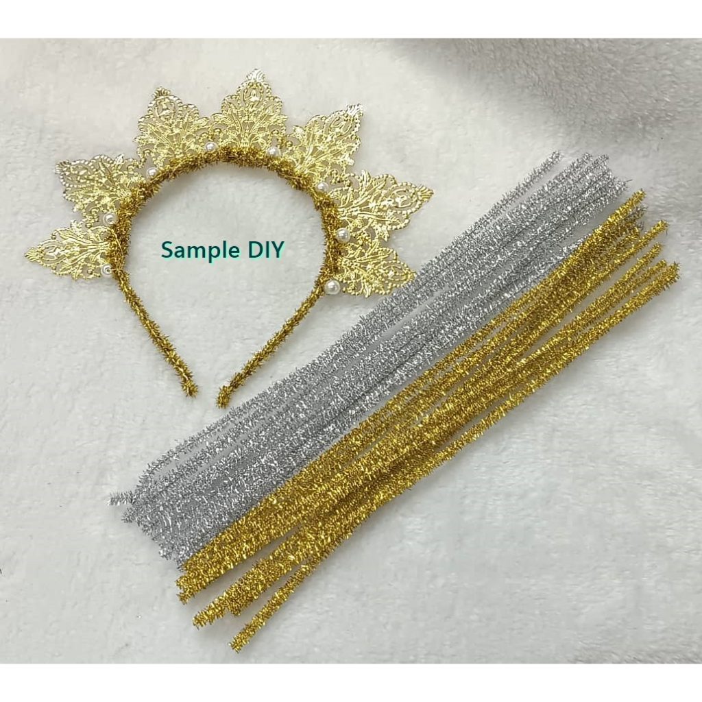 Tinsel Stem 30cm, Tinsel Kilat Dawai Emas dan Silver 3mm DIY kraftangan ...
