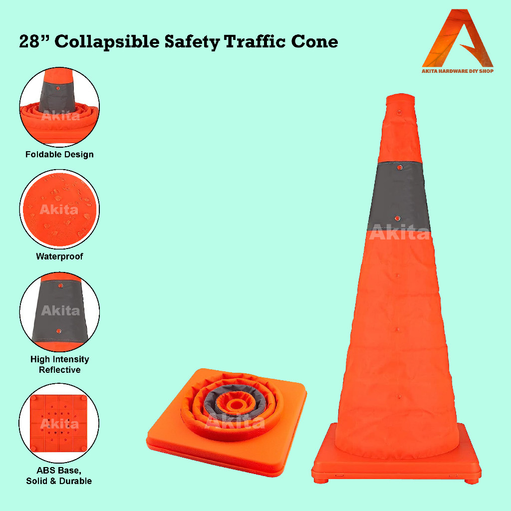 70cm 27'' Orange Flexible Portable Safety Reflective Traffic Cone Multi ...