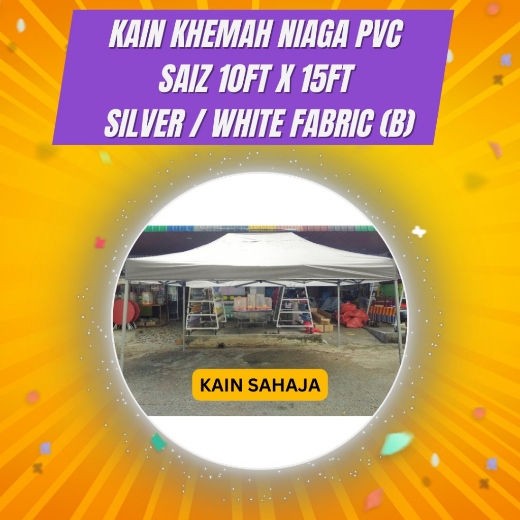 KAIN KHEMAH NIAGA PVC SAIZ 10ft X 15ft SILVER WHITE UMBRELLA FABRIC (B ...