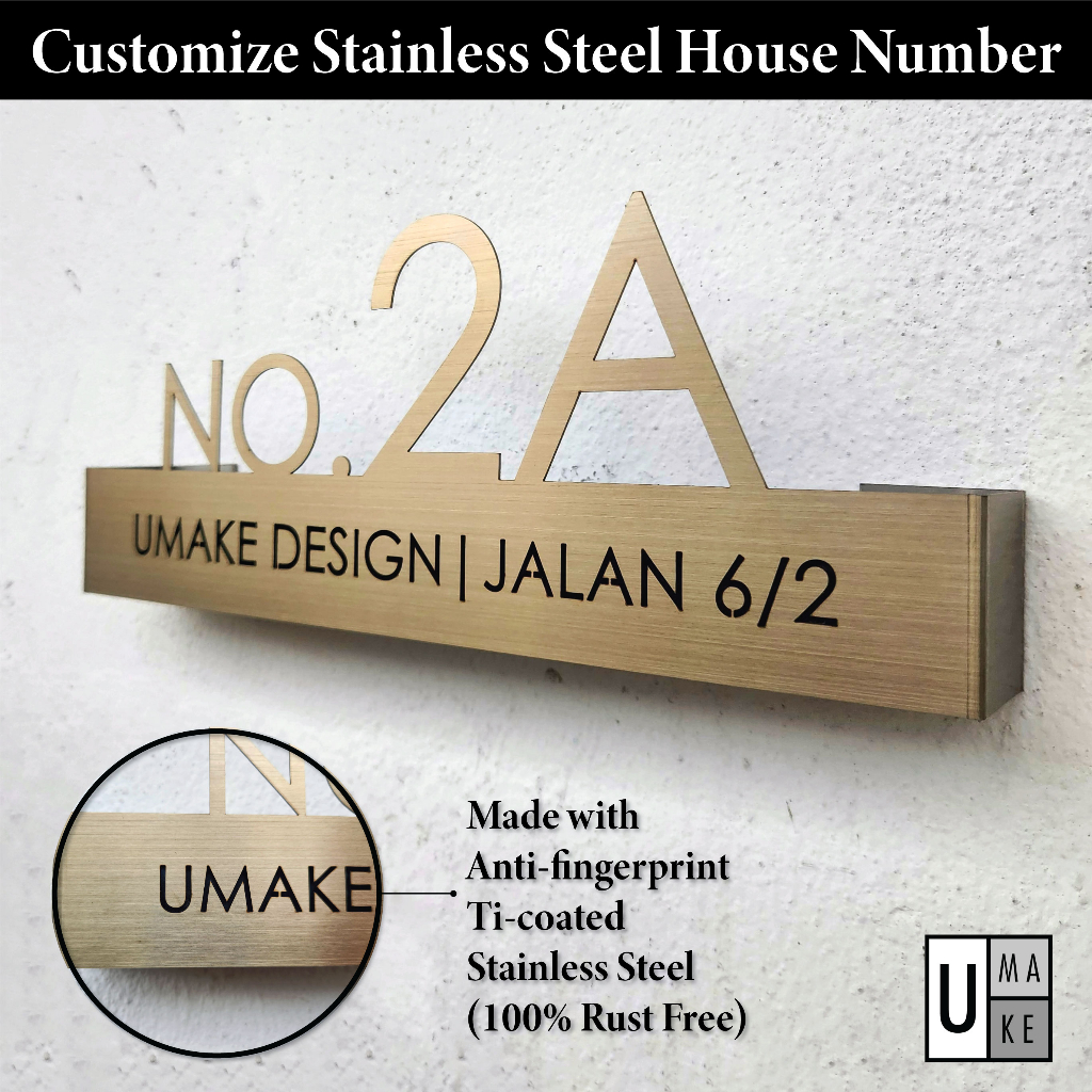 UMAKE Gold House Number Plate Stainless Steel Customized House Sign ...