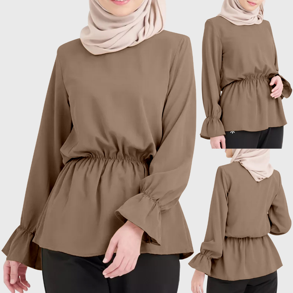 Modern Wanita Blouse Viral Pinggang Getah Baju Ironless | Shopee Malaysia