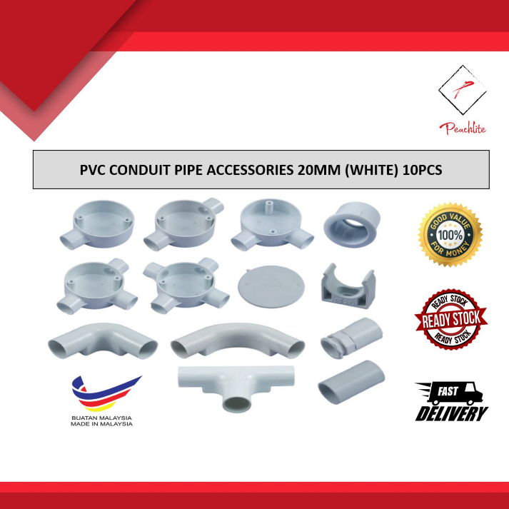 10PCS PVC CONDUIT PIPE ACCESSORIES 20MM (WHITE) – CIRCULAR BOX 1 2 3 4 ...