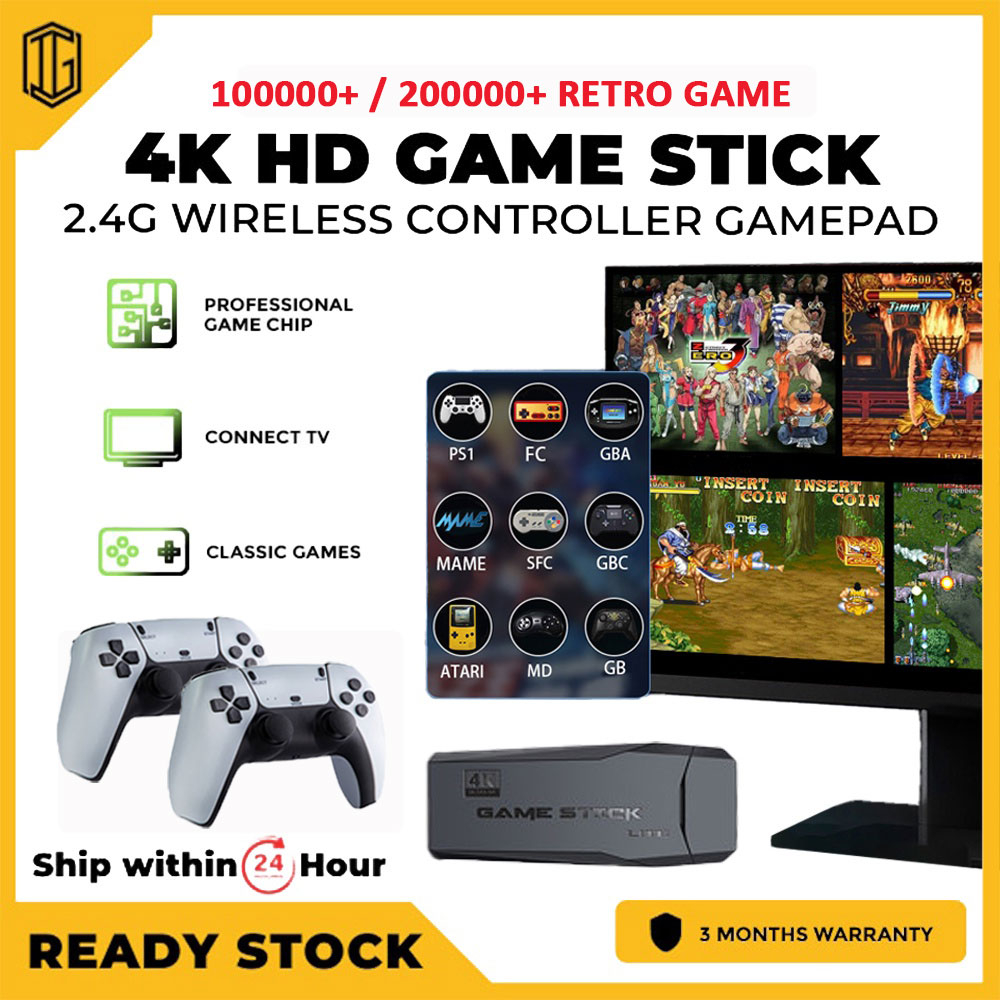 4K HD Retro Game Stick 2.4G Wireless Controller Gamepad 10000+/20000 ...