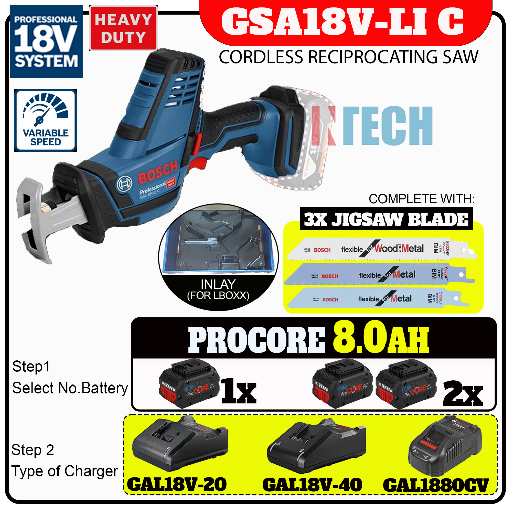 BOSCH GSA18V-LI C / GSA18VLIC 18V CORDLESS RECIPROCATING SAW C/W ...