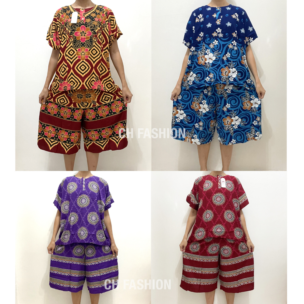 Batik Set Plus Size Baju batik 1 set Shirt + Pants Baju tidur Set Saiz ...