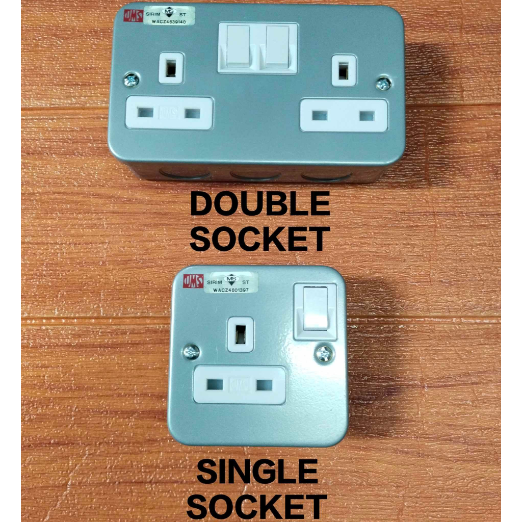 UMS 1213M 13A 1 GANG METAL CLAD SWITCH SOCKET OUTLET 2213M BESI 13AMP 2 PLUG 【 SIRIM HARD METAL ...