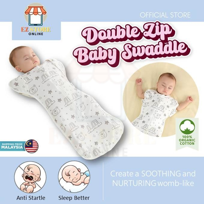 EZSTOREONLINE Cotton Baby Zip Swaddle Arms Up with Foldover Mitten ...