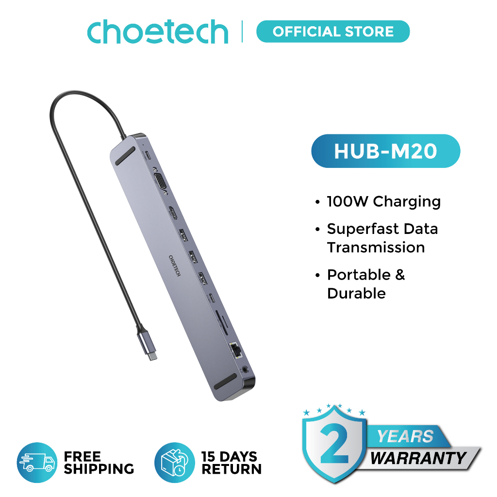 CHOETECH HUB-M20 11-in-1 USB-C MacBook Docking Station Hub 4k HDMI VGA ...