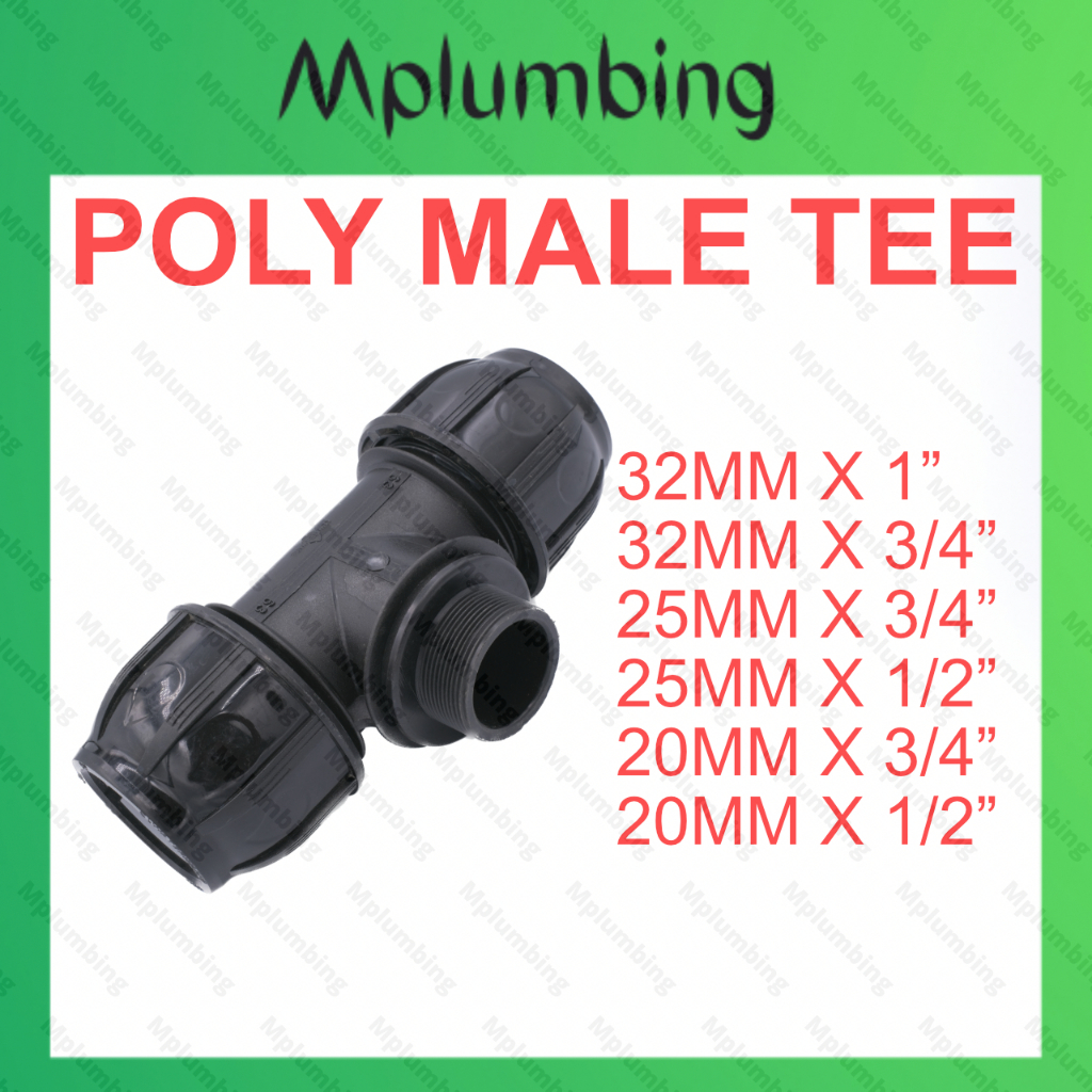 MALE TEE HDPE POLYPIPE THREAD MT 32MM 25MM 20MM X 1" 3/4" 1/2" | Shopee ...