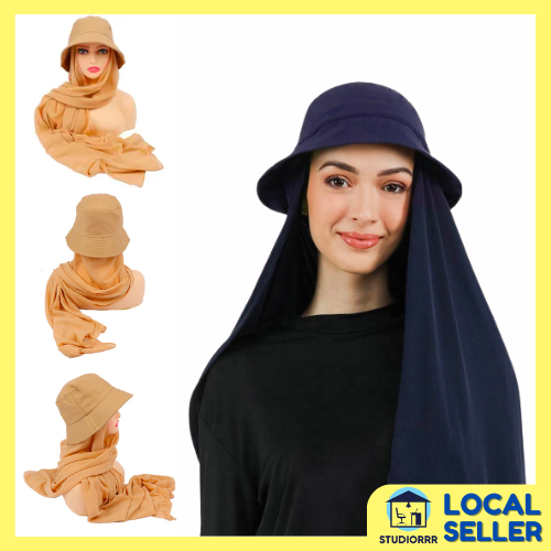 LOCAL!! Wide Brim Bucket Hat Muslim Tudung Women Width Fisherman Hijab ...