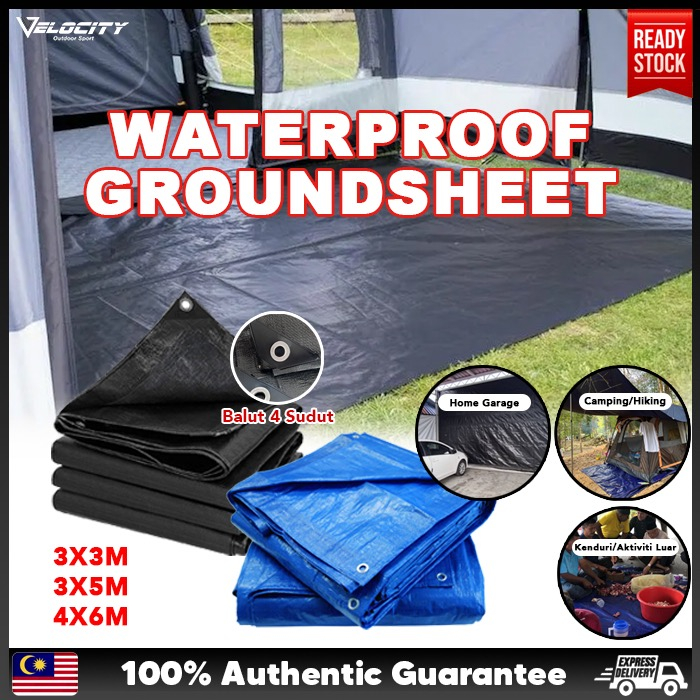 VELOCITY Ground Sheet Camping Waterproof Mat Kalis Air 120gm Groundsheet Thick Black Outdoor ...