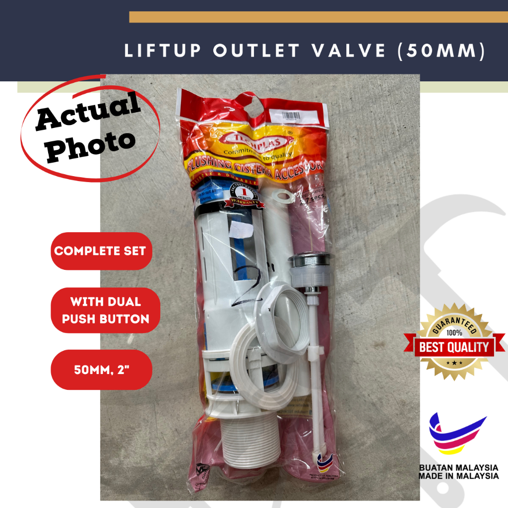 [38MM Push Button] Techplas 50MM Liftup Outlet Valve FAO-OV-S300A| Dual Push Button | Flushing ...