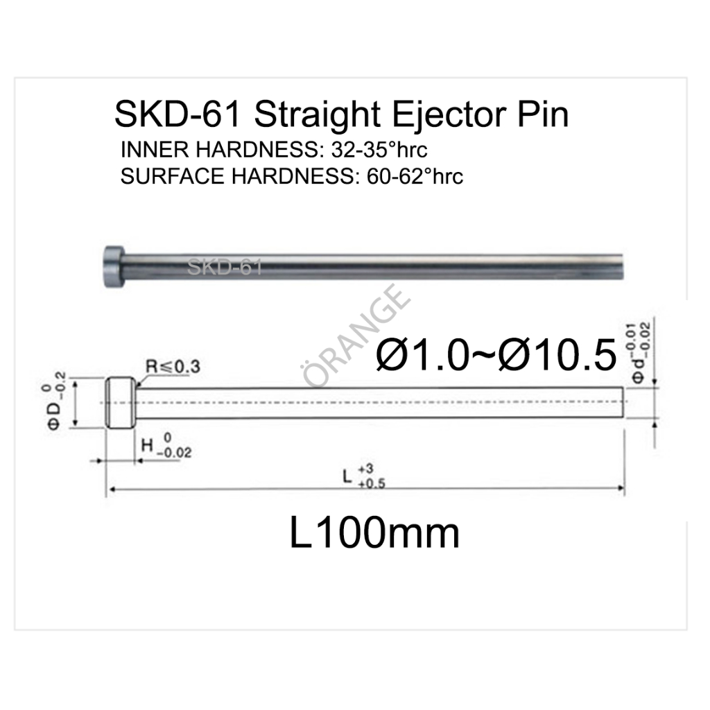 SKD61 Mould Straight Ejector Pin Length 100mm Ø1.0~Ø10.5 | Shopee Malaysia