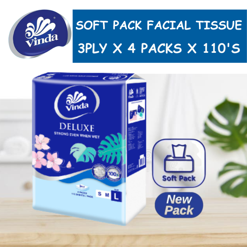 VINDA DELUXE STRONG TISSUE (L) 4 PACKS/110 SHEETS 3 PLY (Random Design ...