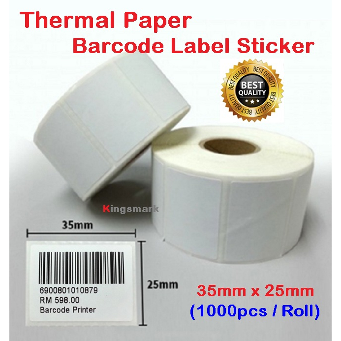 Thermal Paper Barcode Label Sticker - 35mm x 25mm (1000pcs per Roll ...