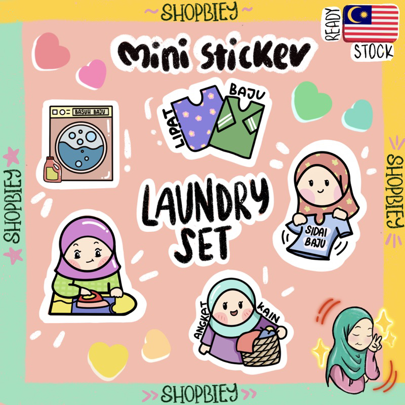 LAUNDRY SET MINI STICKER sticker planner cute sticker daily journalling ...