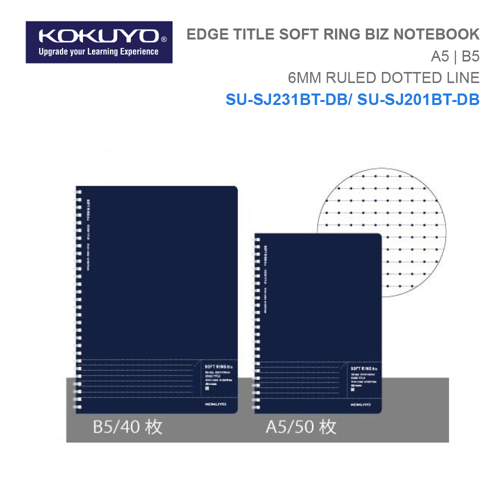 KOKUYO Edge Title Soft Ring BIZ Notebook A5 | B5 | 6mm Ruled Dotted Line SU-SJ231BT-DB/ SU ...
