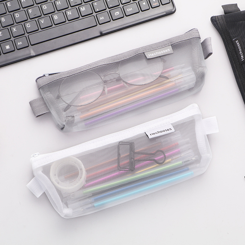 Korean Mesh Pencil Case Transparent Nylon Student Stationary Holder Box ...