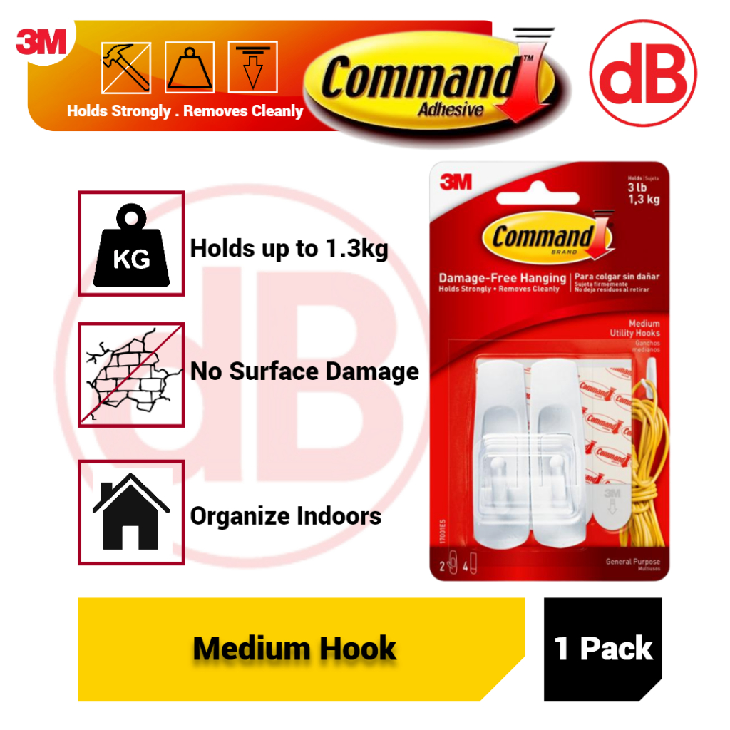 3M 17001 Command Medium Utility Hook (Holds 1.3kg) | Shopee Malaysia