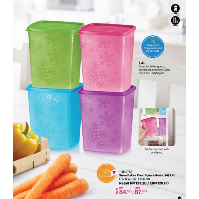Tupperware Snowflakes Cool Square Round 1.4 liter | Shopee Malaysia