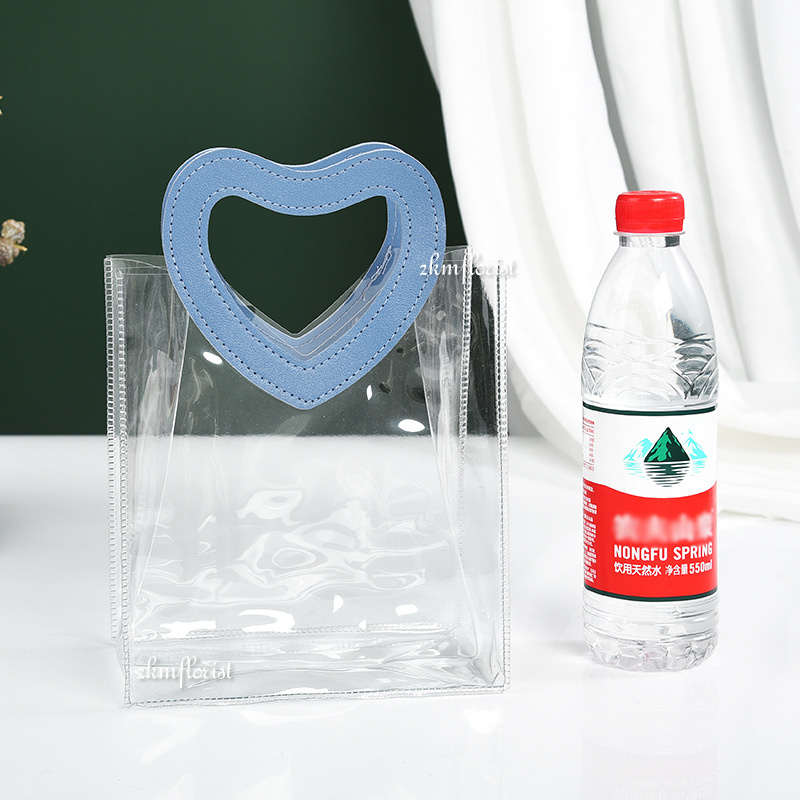 PVC BAG Double Layer Thicken PU Leather Handle Gift Event Transparent ...