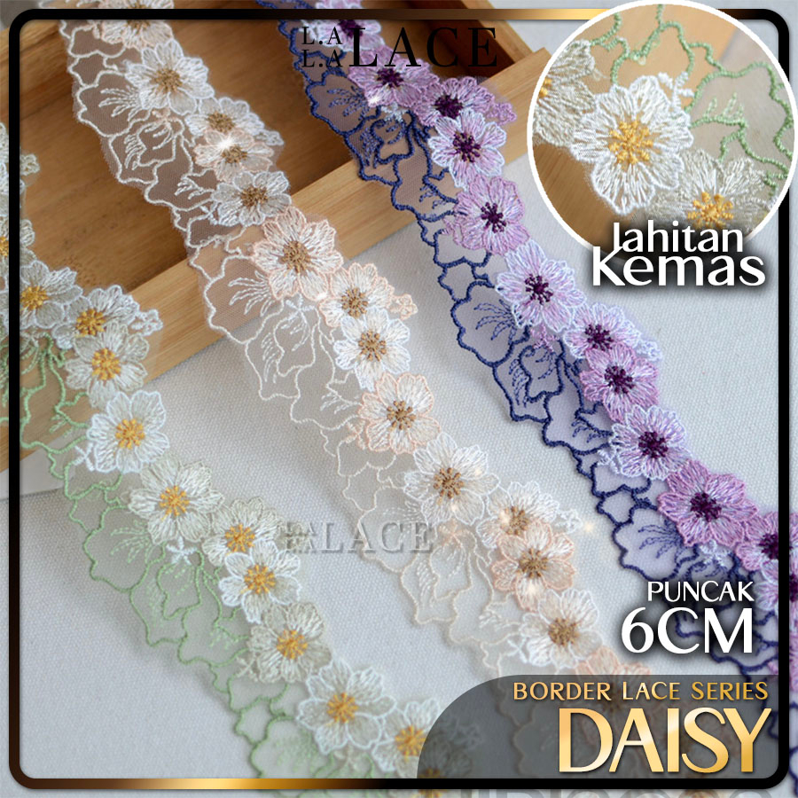 [8 COLORS] Daisy Trimming Lace Border Lace 6cm Mini Border Baju for ...