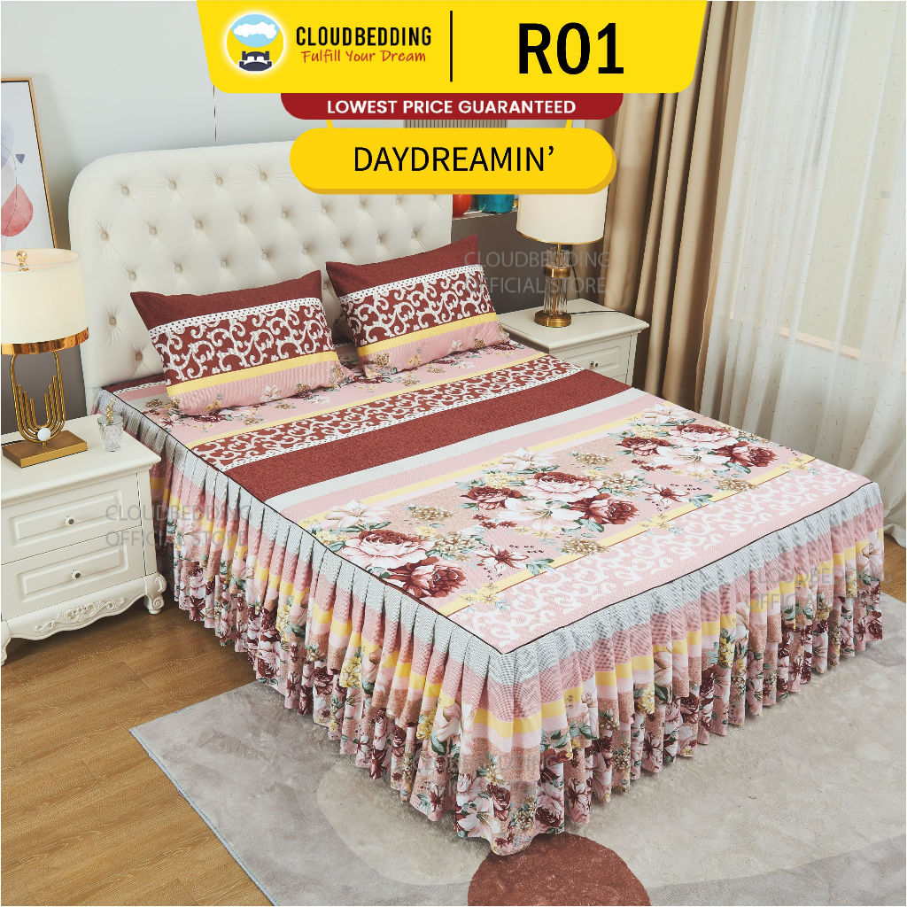 Cadar Ropol Set 3IN1 Super Single/Queen /King Bedsheet Bed Skirt ...