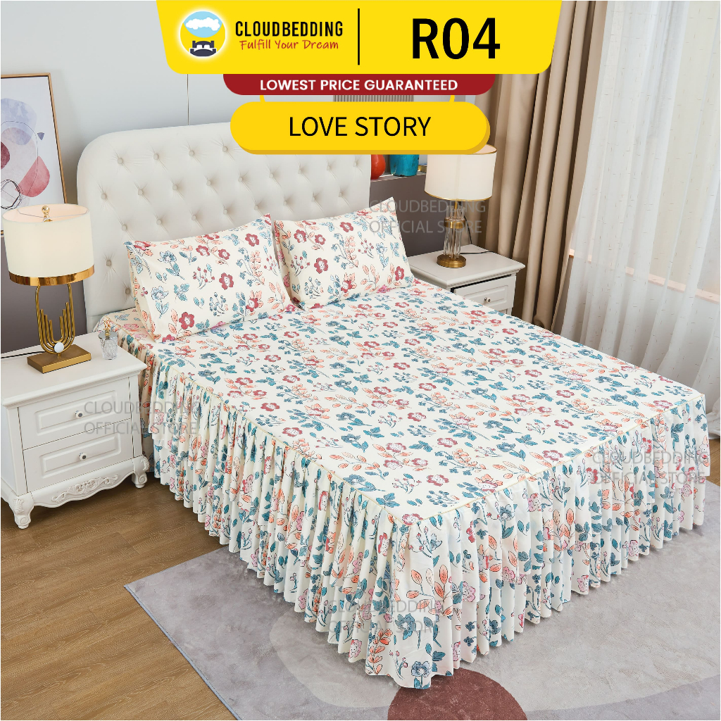 Cadar Ropol Set 3IN1 Super Single/Queen /King Bedsheet Bed Skirt ...