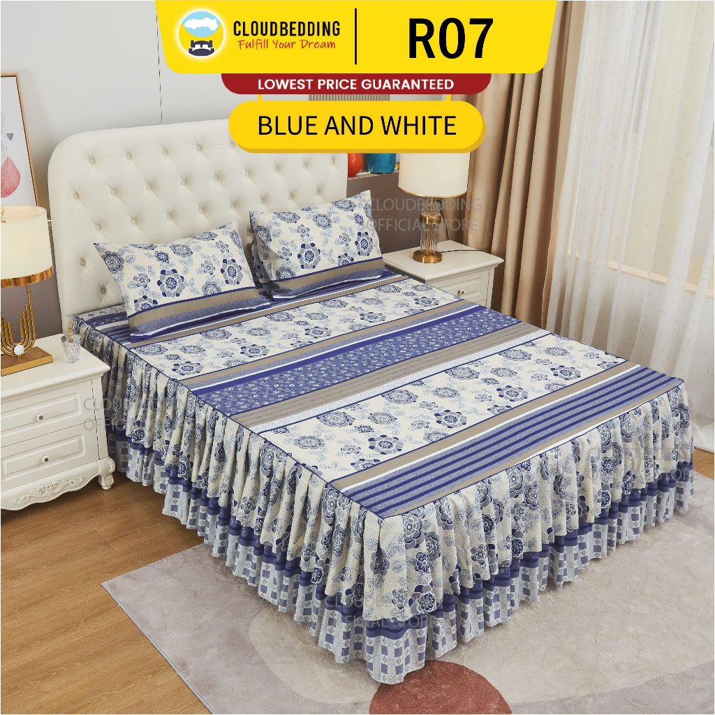 Cadar Ropol Set 3IN1 Super Single/Queen /King Bedsheet Bed Skirt ...